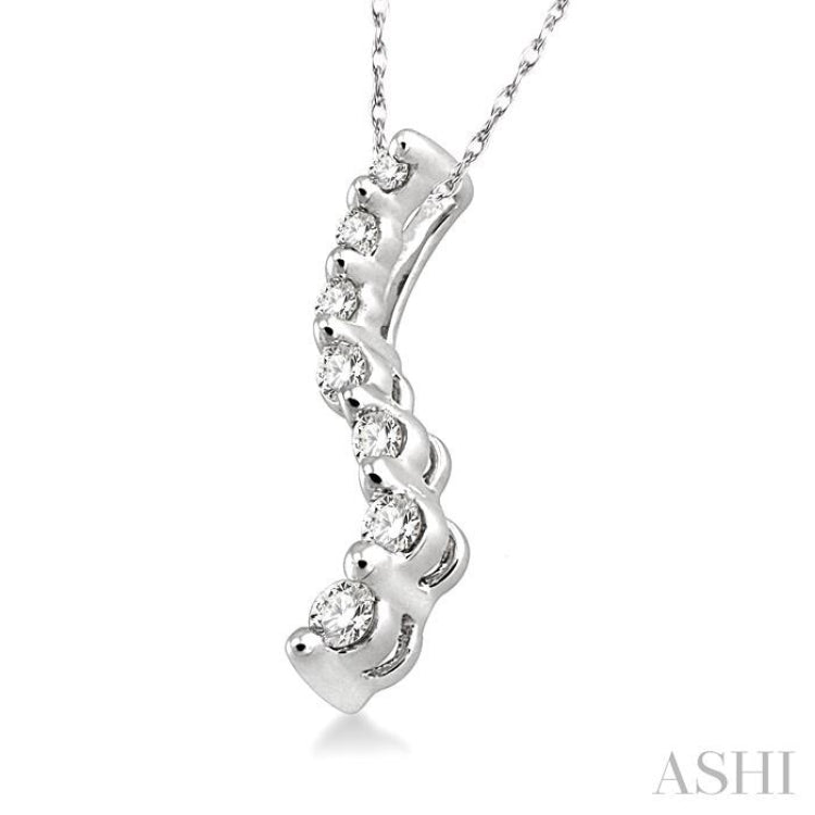 1/4 Ctw Swirl Journey Diamond Pendant in 14K White Gold with Chain ...